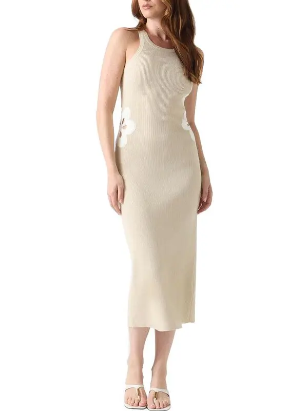 Guess Laurie Lurex Midi Dress With Flower Cutouts - Open Beige