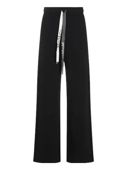 Max Mara Wide-leg Track Pants With Logo Drawstring - Black