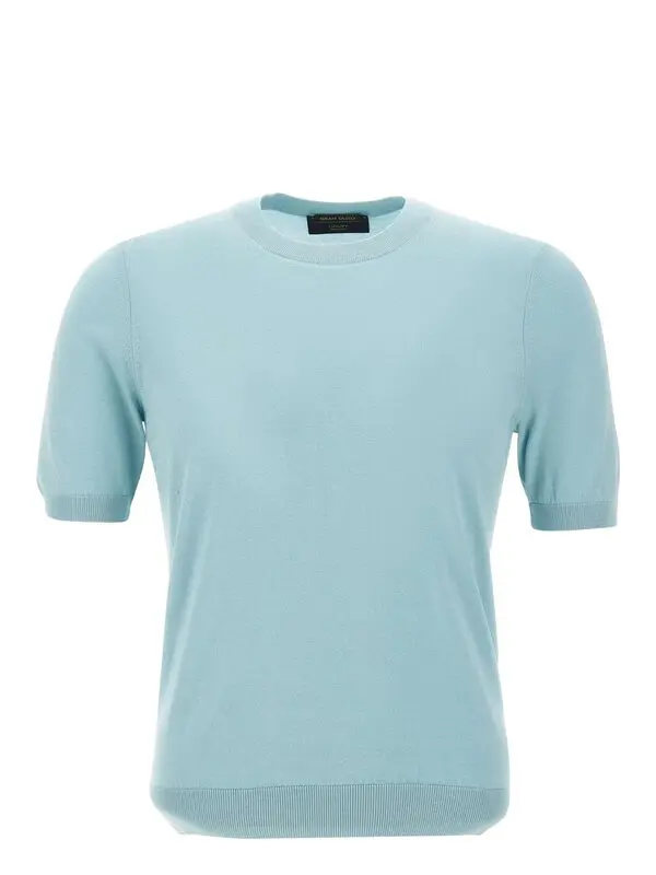 GRAN SASSO Short Sleeve Crew Neck Knitted Sweater - Blue