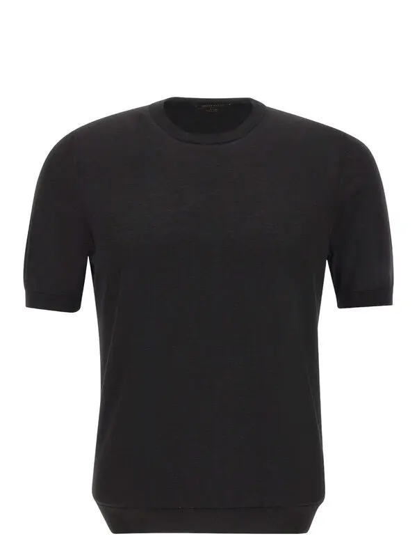 GRAN SASSO Crew Neck Short Sleeve Sweater - Black