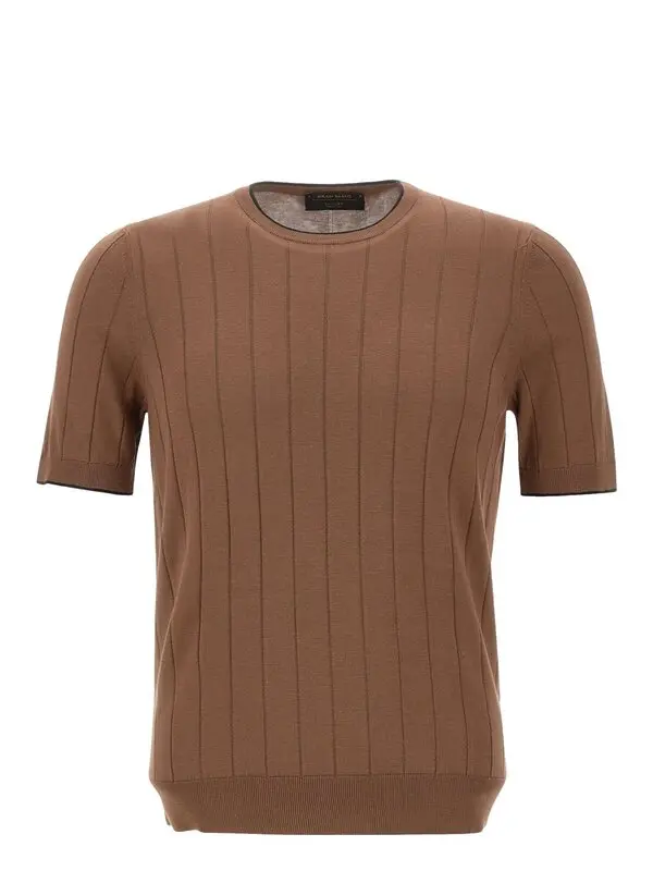 GRAN SASSO Ribbed Short-sleeve Sweater - Brown