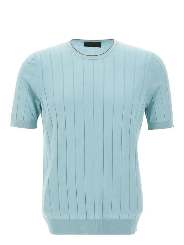 GRAN SASSO Ribbed Short-sleeve Knitted Top - Blue