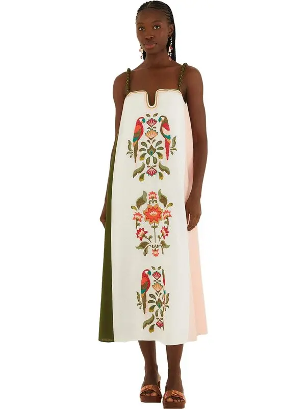 Farm Rio Embroidered Maxi Dress With Sweetheart Neckline - Multi