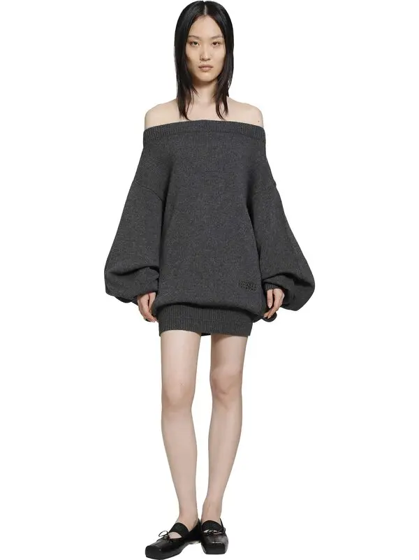 MAISON MARGIELA Merino Wool Off-the-shoulder Balloon Sleeve Knit Dress - Grey