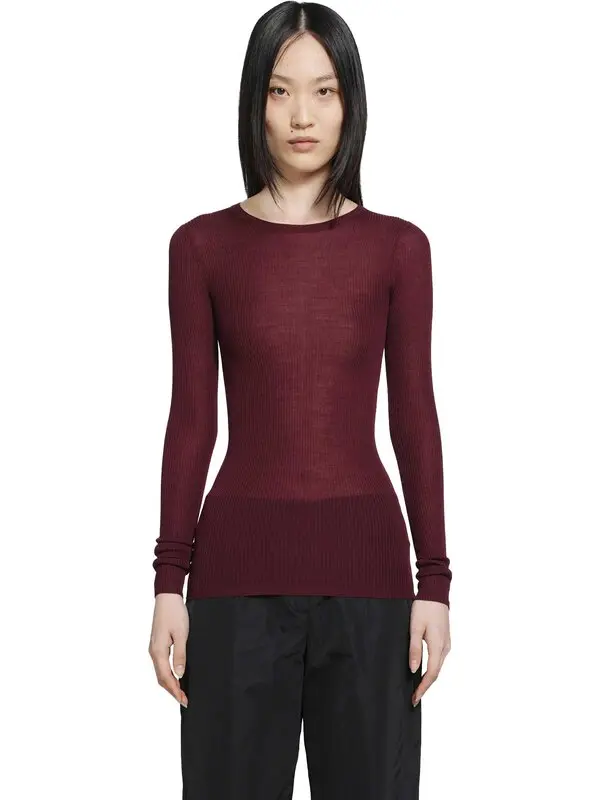 JIL SANDER Lightweight Ribbed Wool Crewneck Sweater - Red