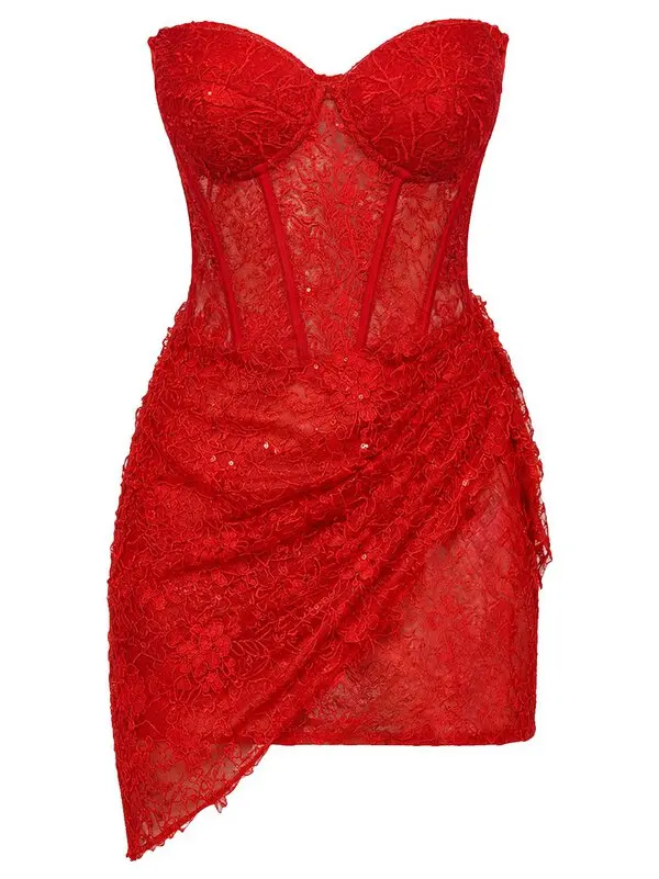 ANGELIKA JOZEFCZYK Lace Corset Mini Dress - Red