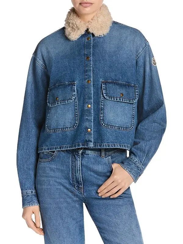 Moncler Denim Shirt With Shearling Collar - Medium Blue