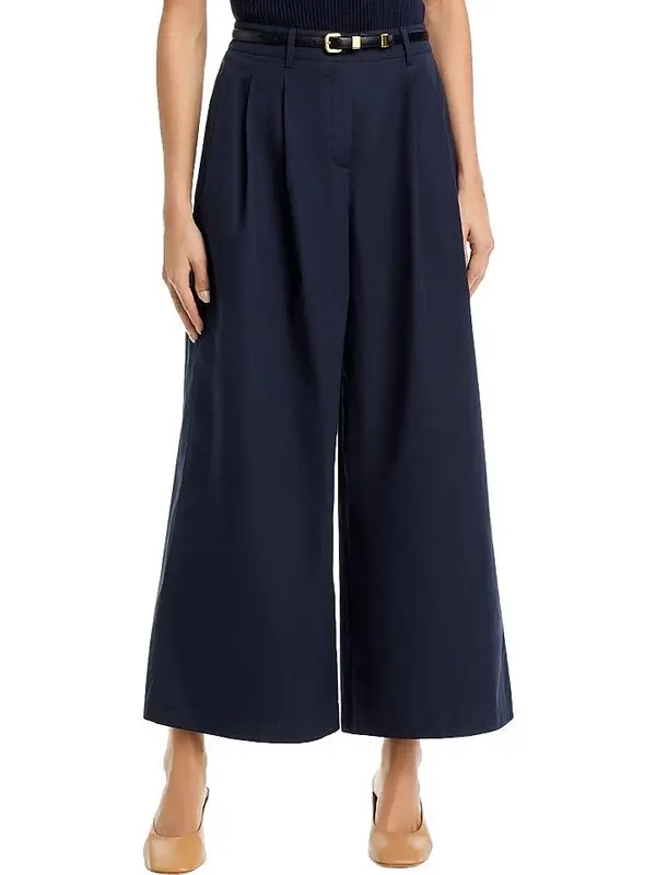 Lafayette 148 New York Cotton Poplin Wide Leg Ankle Pants - Ink