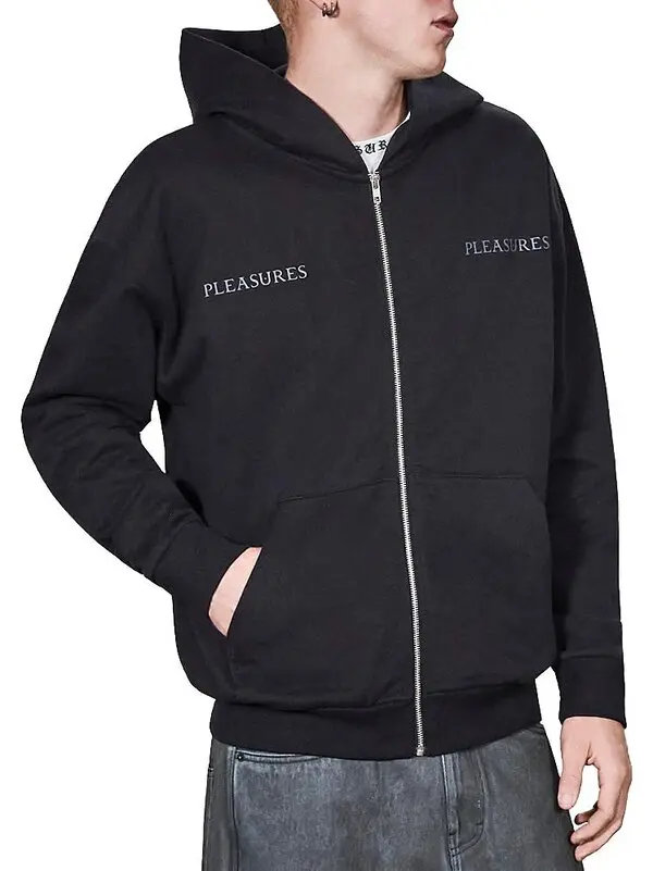 PLEASURES Spine Graphic Full Zip Hoodie - Black
