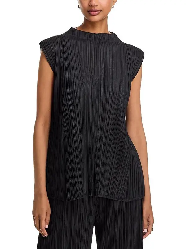 Issey Miyake Mellow Pleats Sleeveless Top - Black