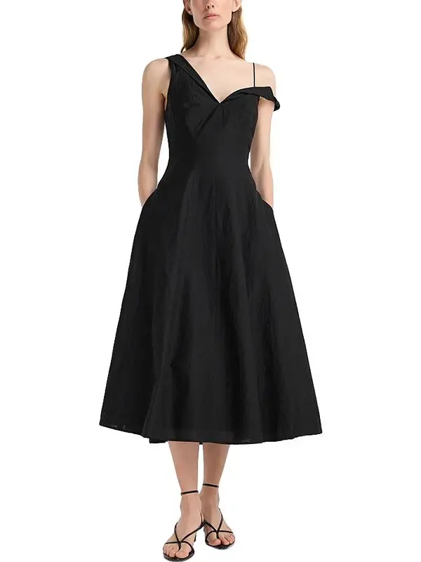 RÓHE Twisted Shoulder Midi Dress - Black