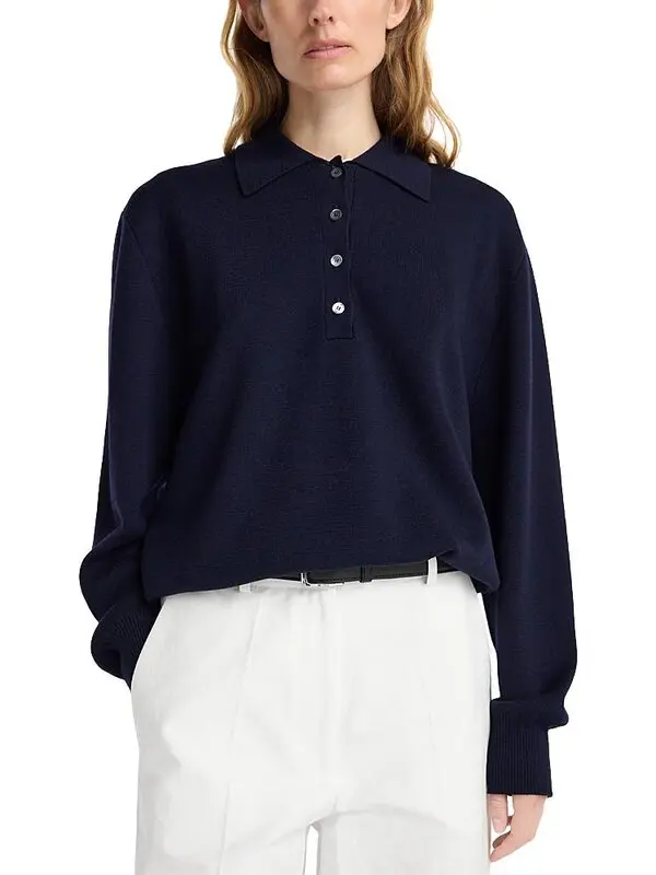 RÓHE Compact Knitted Polo Wool Sweater - Navy