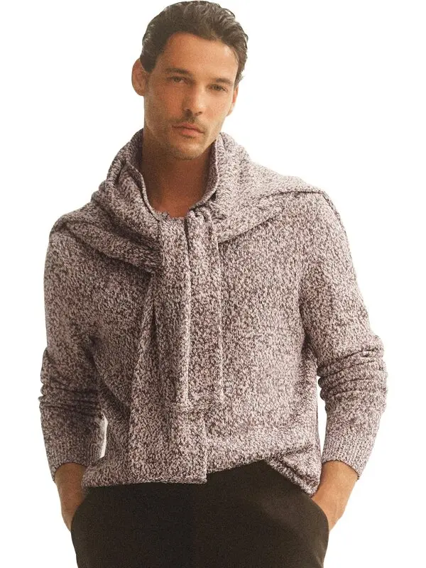 REISS Roach Cotton-blend Marled Half-zip Polo Jumper - White/camel
