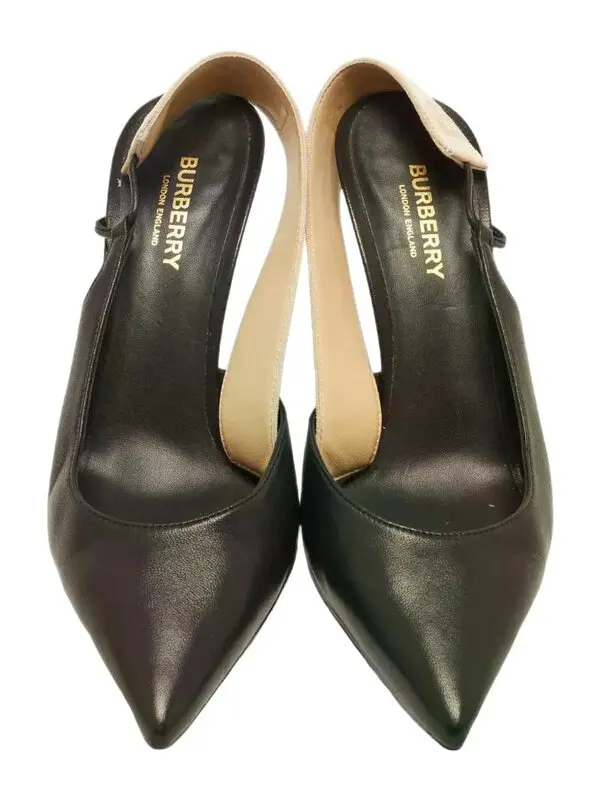 Burberry Leather Pointed Toe Slingback Pumps - Black