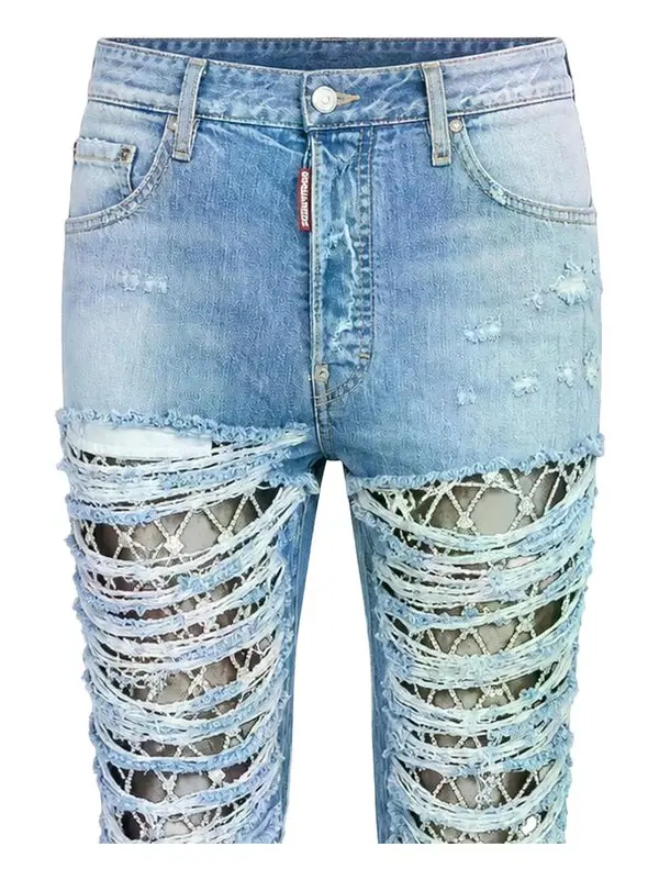 Dsquared2 642 Super-destroyed Rhinestone Embellished Jeans - Blue