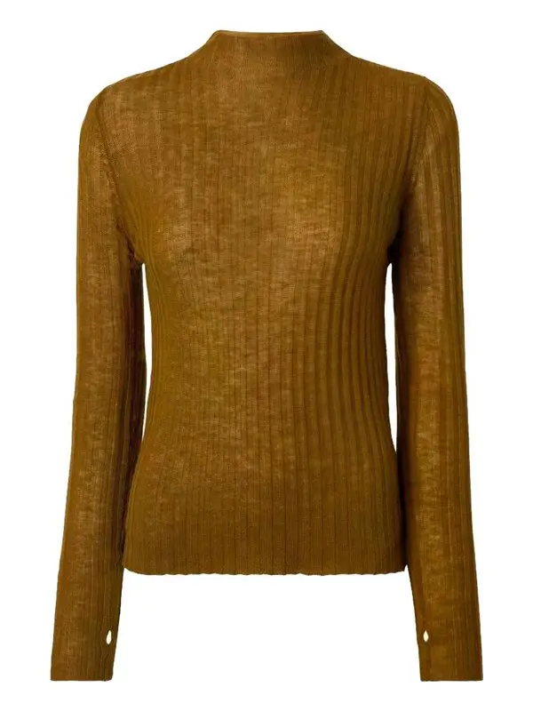 Pinko Ribbed Knit Mock Neck Long Sleeve Sweater - Brown