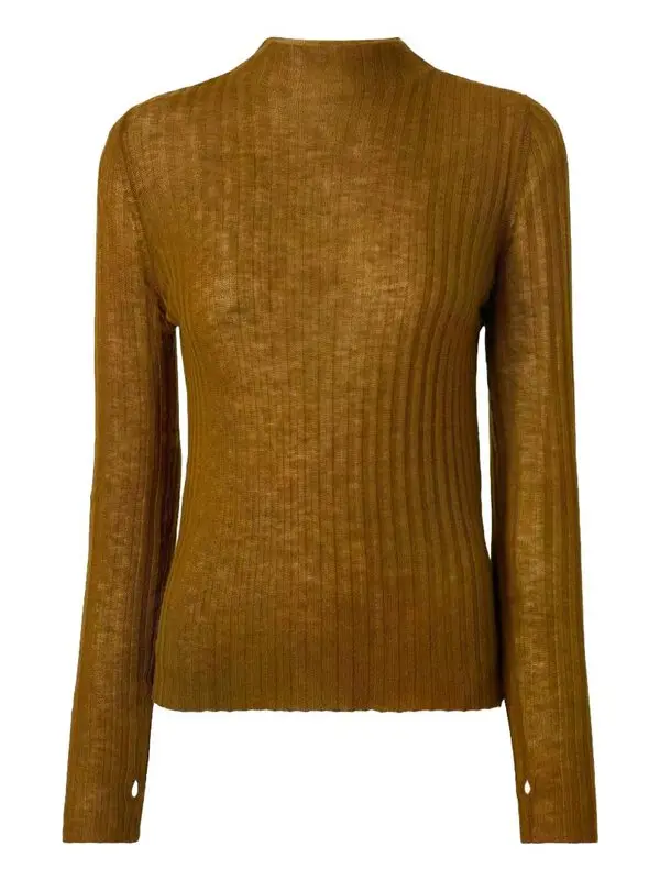 Pinko Ribbed Knit Mock Neck Long Sleeve Sweater - Brown