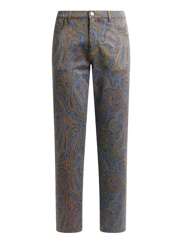Etro Paisley Motif Jacquard Cotton-blend Trousers - Blue