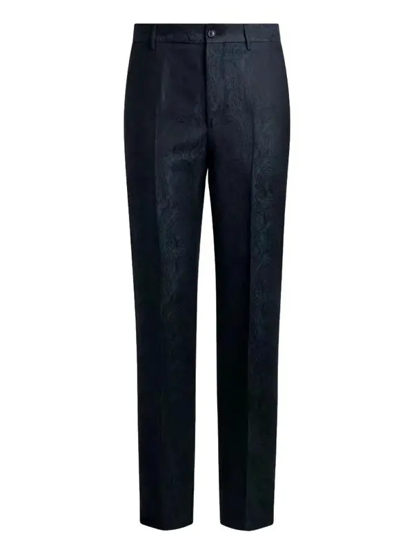 Etro Wool Jacquard Trousers With Paisley Motif - Blue