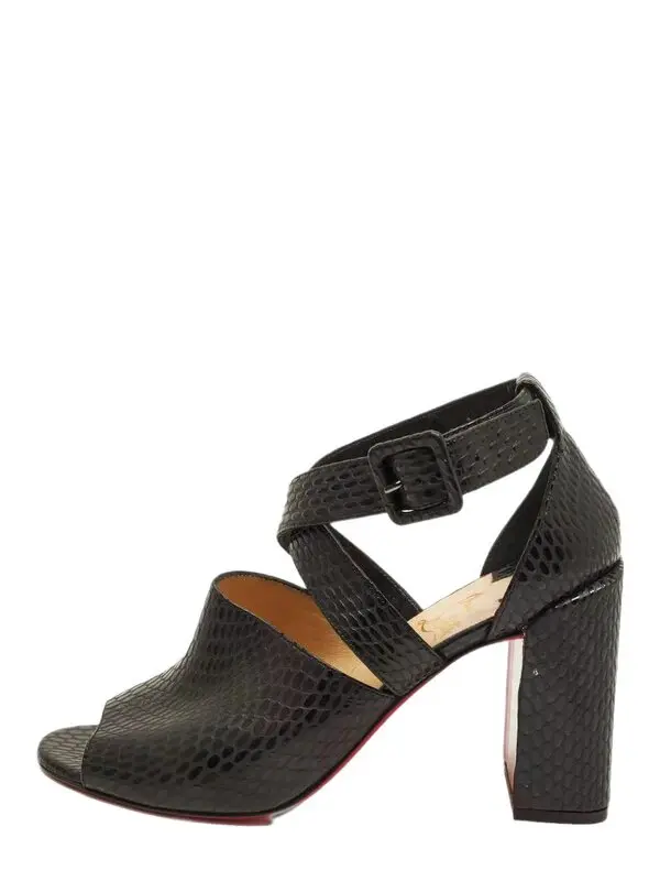 CHRISTIAN LOUBOUTIN Snakeskin-embossed Ankle-strap Block Heel Sandals - Black