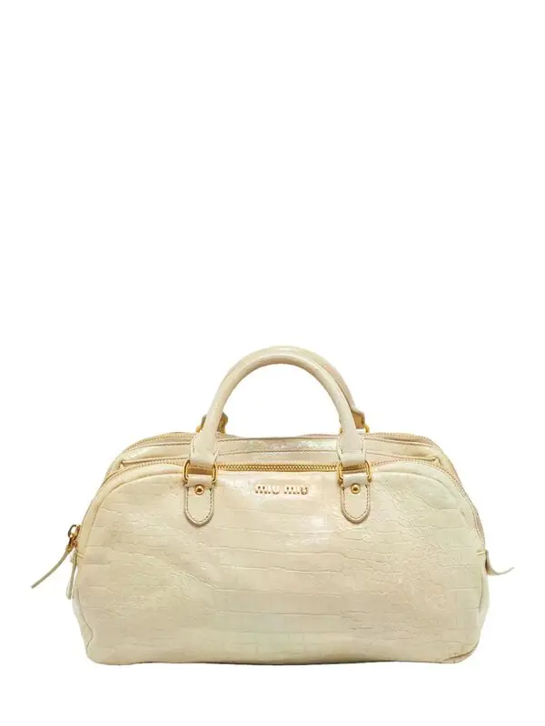 Miu Miu Croc-embossed Triple Zip Satchel Bag - Neutrals