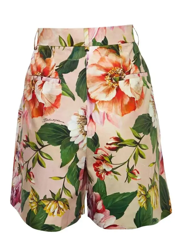 Dolce & Gabbana Floral Print Cotton Bermuda Shorts - Neutrals