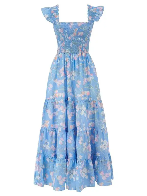 Rixo Kendall Floral-print Smocked Maxi Dress - Blue