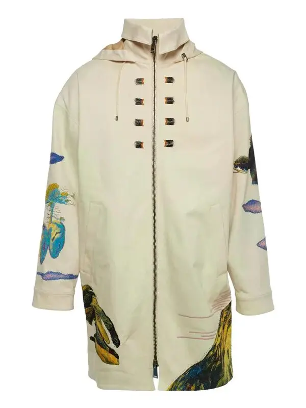 Valentino Garavani Hooded Jacket With Graphic Print And Embroidery - Neutrals