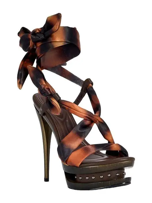 AZALEA WANG Carmen Tiger Print Studded High Heel Sandals - Orange Multi