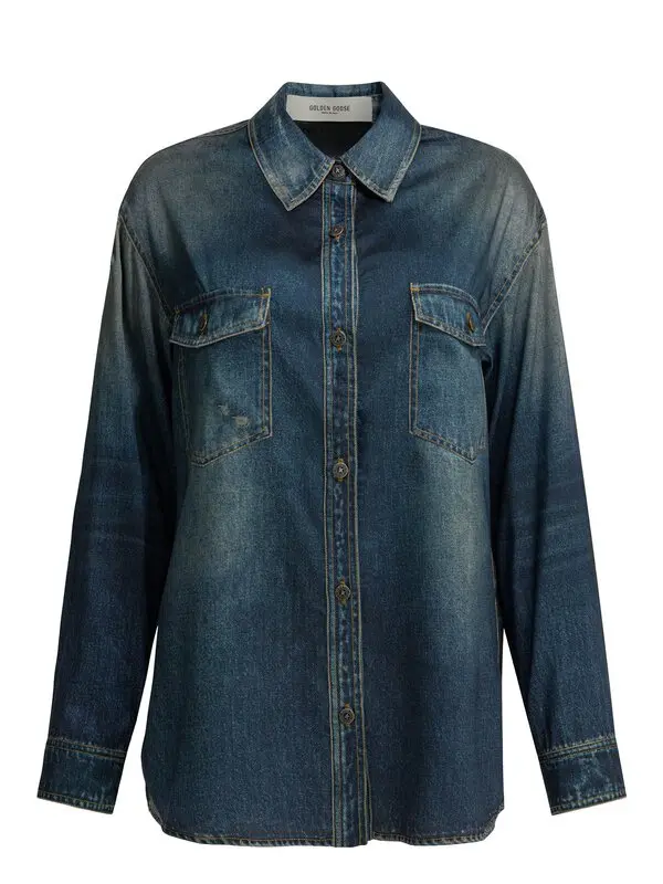 GOLDEN GOOSE Patty Printed Polyester Casual Shirt - Blue