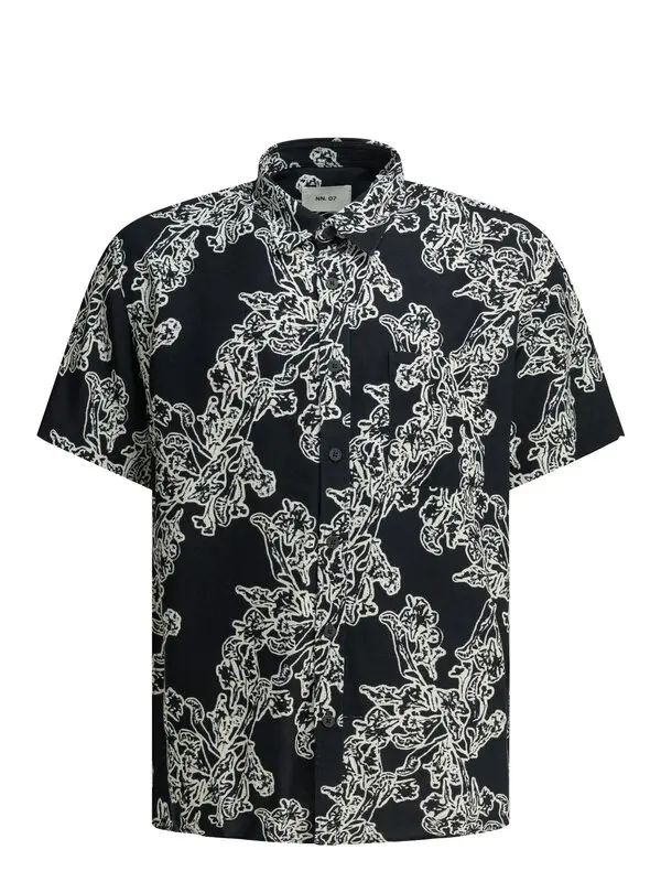 NN.07 Deon Printed Viscose Twill Casual Shirt - Blue