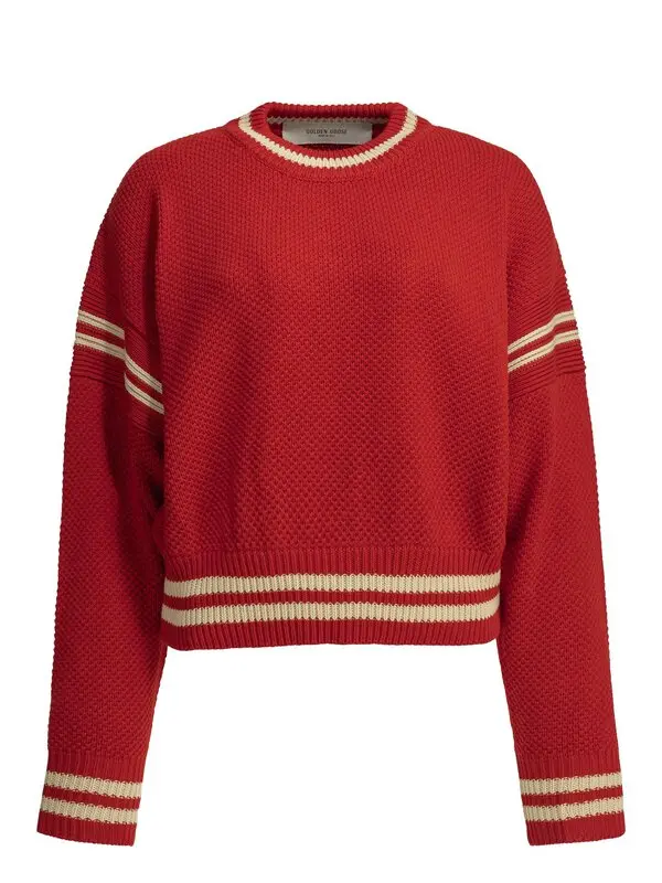 GOLDEN GOOSE Rachel' Waffle-knit Cotton Crew Neck Sweater - Red