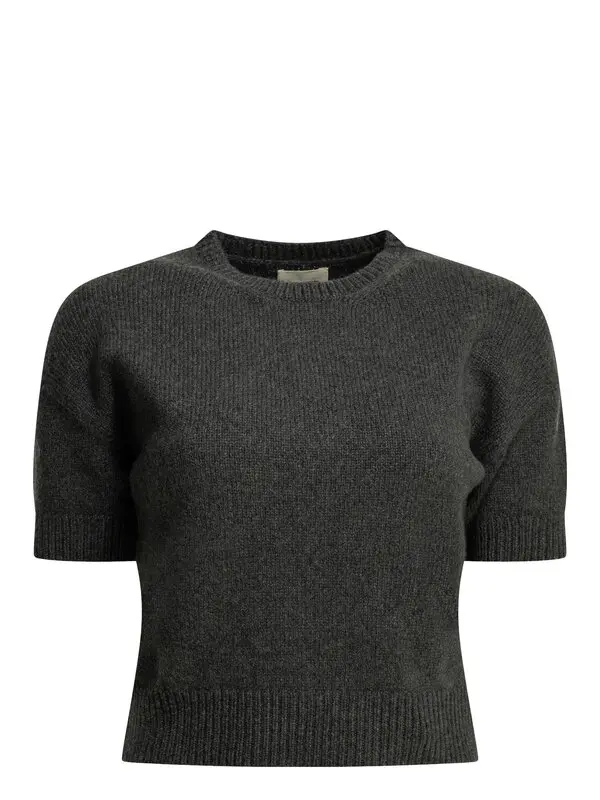 Khaite Golden" Crew Neck Short Sleeve Cashmere Sweater - Grey