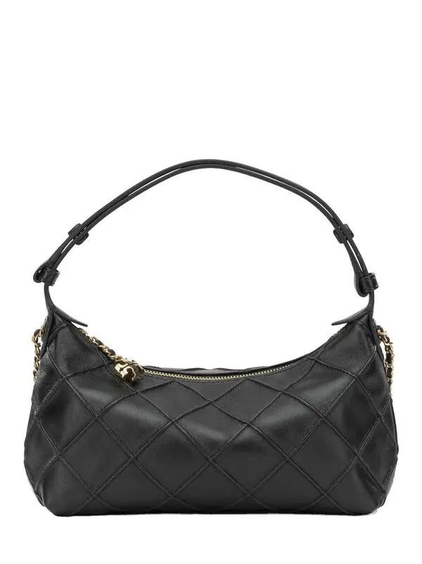 Tory Burch Lamb Leather Quilted Shoulder Bag With Gold Tone Hardware - Black