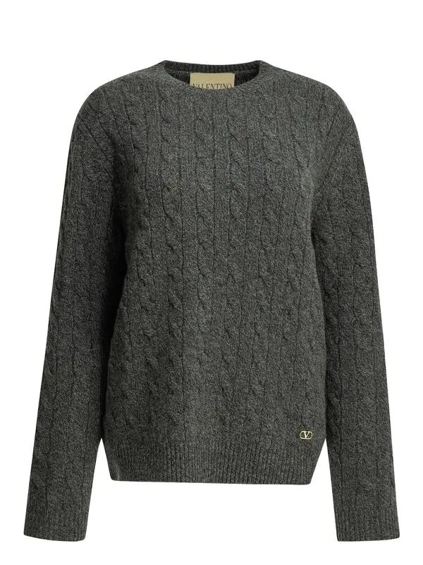 Valentino Garavani Virgin Wool Cable Knit Crewneck Sweater - Grey