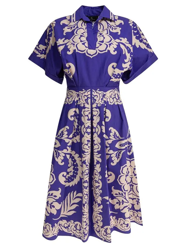 Etro Cotton Flared Dress With Floral Print - Blue