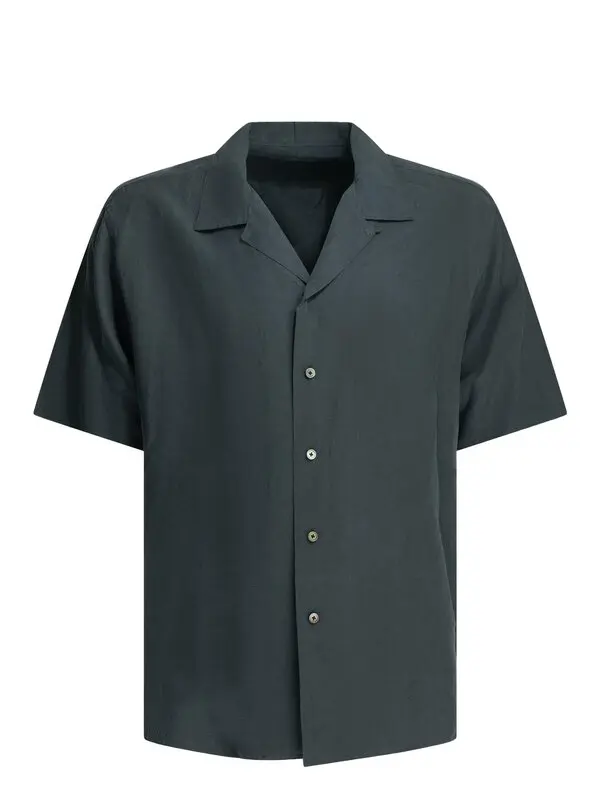 A.PRESSE Short Sleeve Silk Linen Camp Collar Shirt - Blue