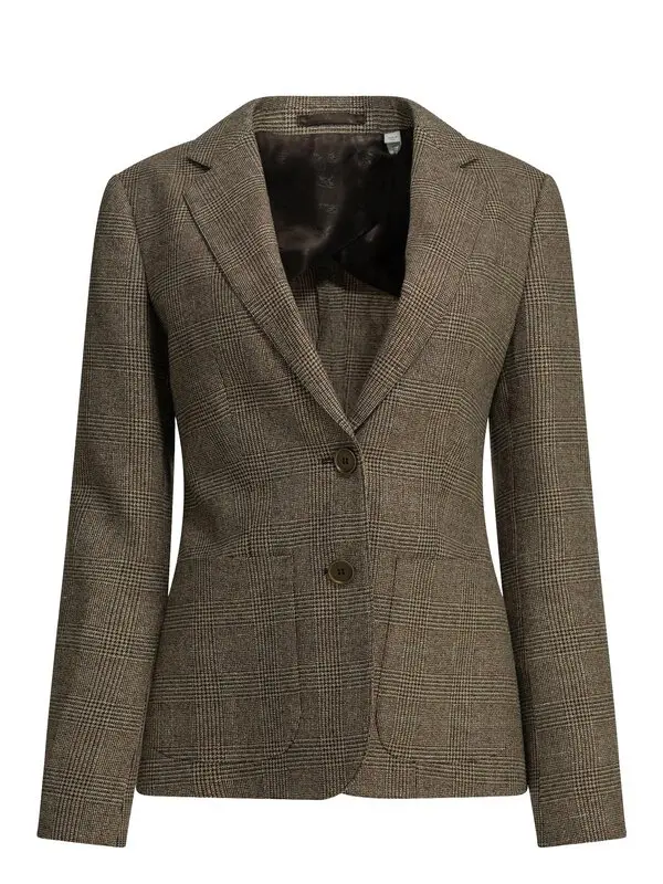 Burberry Prince Of Wales Check Wool And Linen Blend Blazer - Brown