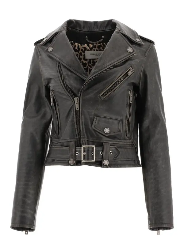 GOLDEN GOOSE Chiodo Destiny' Distressed Leather Moto Jacket - Black
