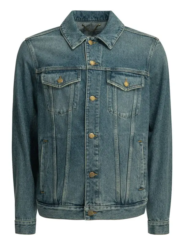 GOLDEN GOOSE Distressed Denim Jacket With Double Star Appliqu - Light Blue
