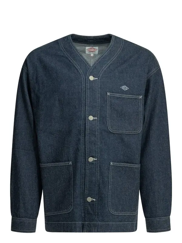 DANTON Collarless Denim Workwear Jacket - Blue