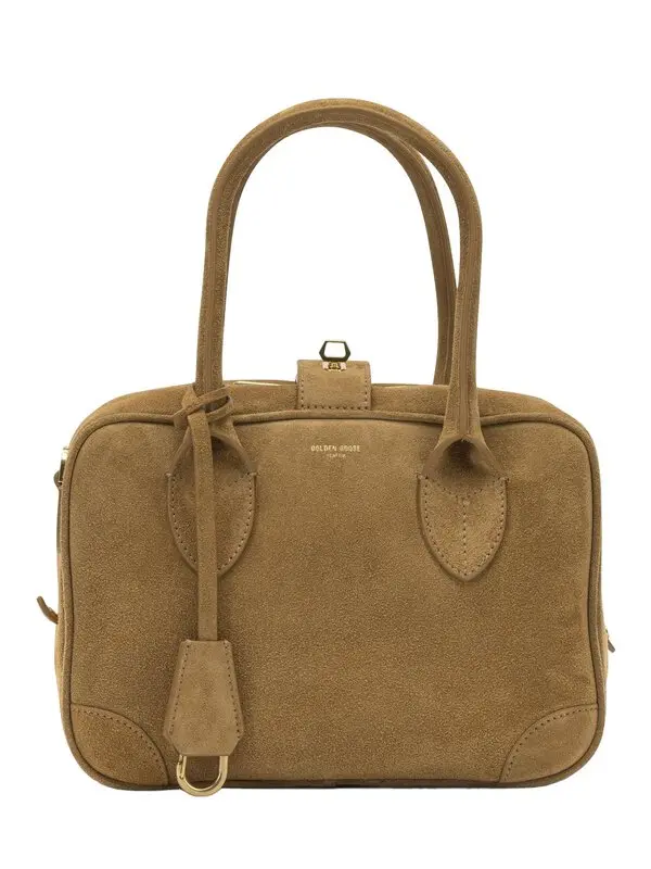 GOLDEN GOOSE Suede Vita Handbag With Woven Leather Accents - Brown