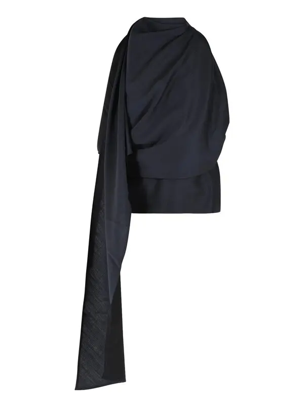 RÓHE Draped Wool Blend Blouse With Scarf Detail - Navy