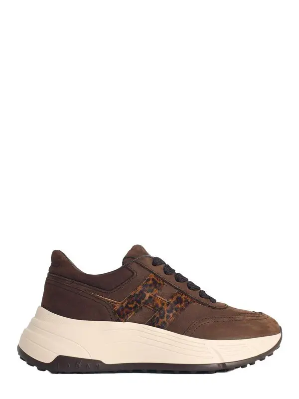 Hogan Hi-fi' Suede Sneakers With Leopard Accent - Brown