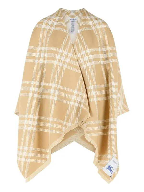 Burberry Check Tribar Wool And Silk Cape - Beige