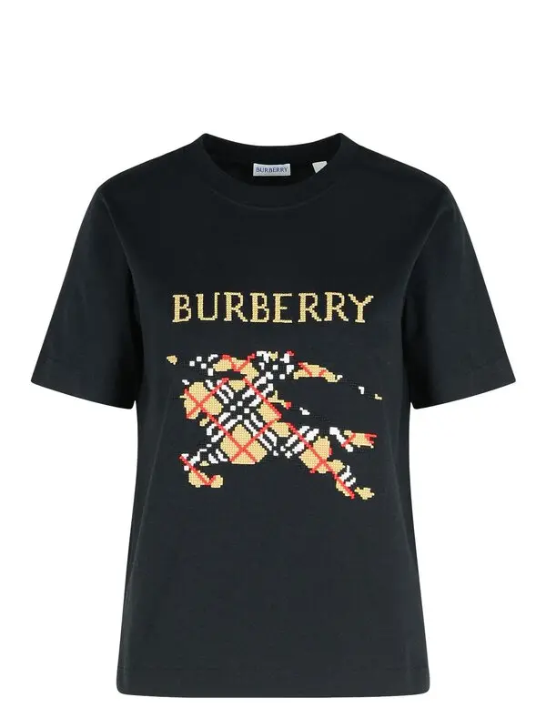 Burberry Frankie Cotton T-shirt With Ekd Embroidery - Black