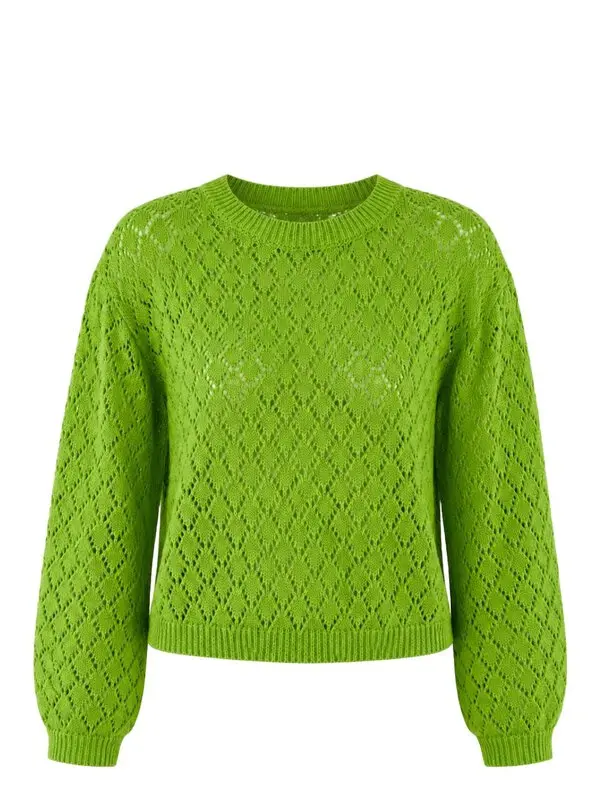 Mind Traveler Olive Open-knit Diamond Jumper - Green