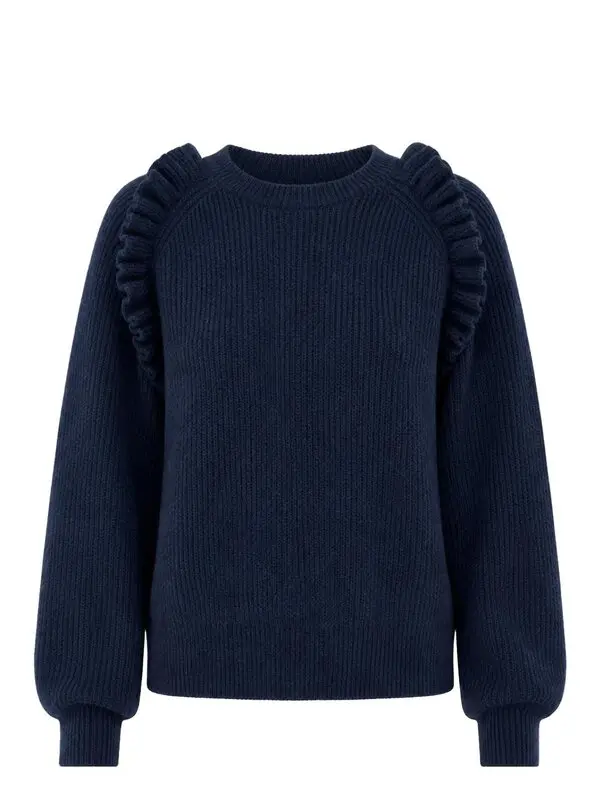 Mind Traveler Navy Ruffle Detail Tie-back Jumper - Blue