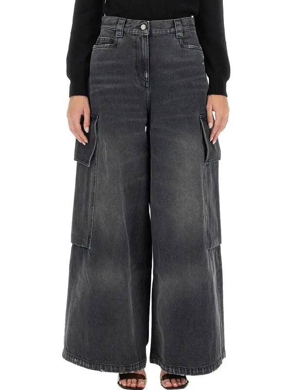 Palm Angels Wide Leg Parachute Jeans - Gray