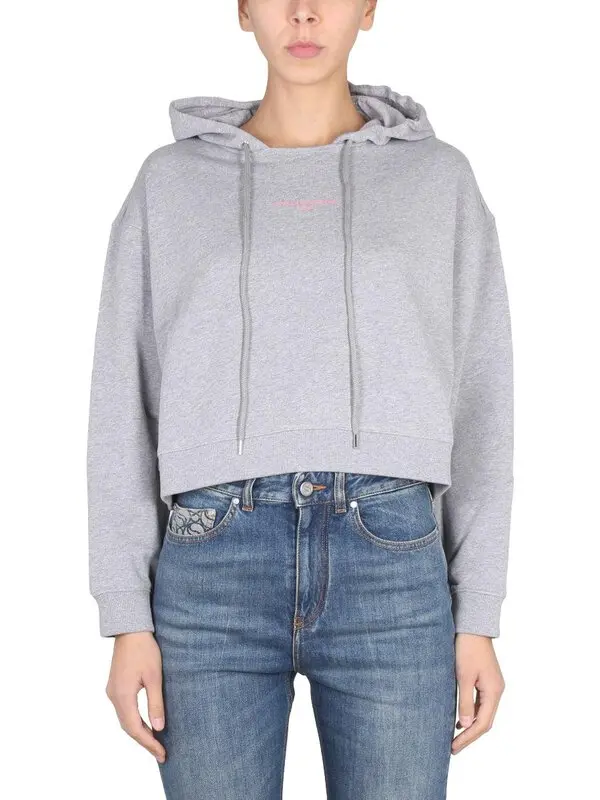 Stella McCartney Cropped Logo Embroidered Hoodie - Gray